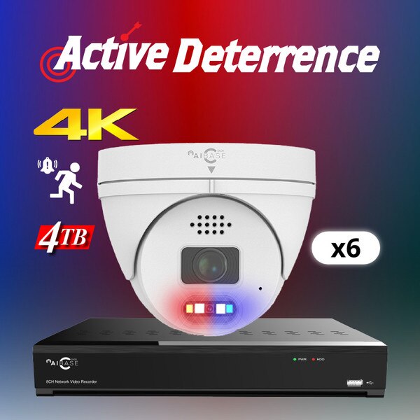 8CH 4K Active Deterrence AI Full Color PoE IP Kit, 4TB option (KIT-NV3108-8M-PV-AI-4T)